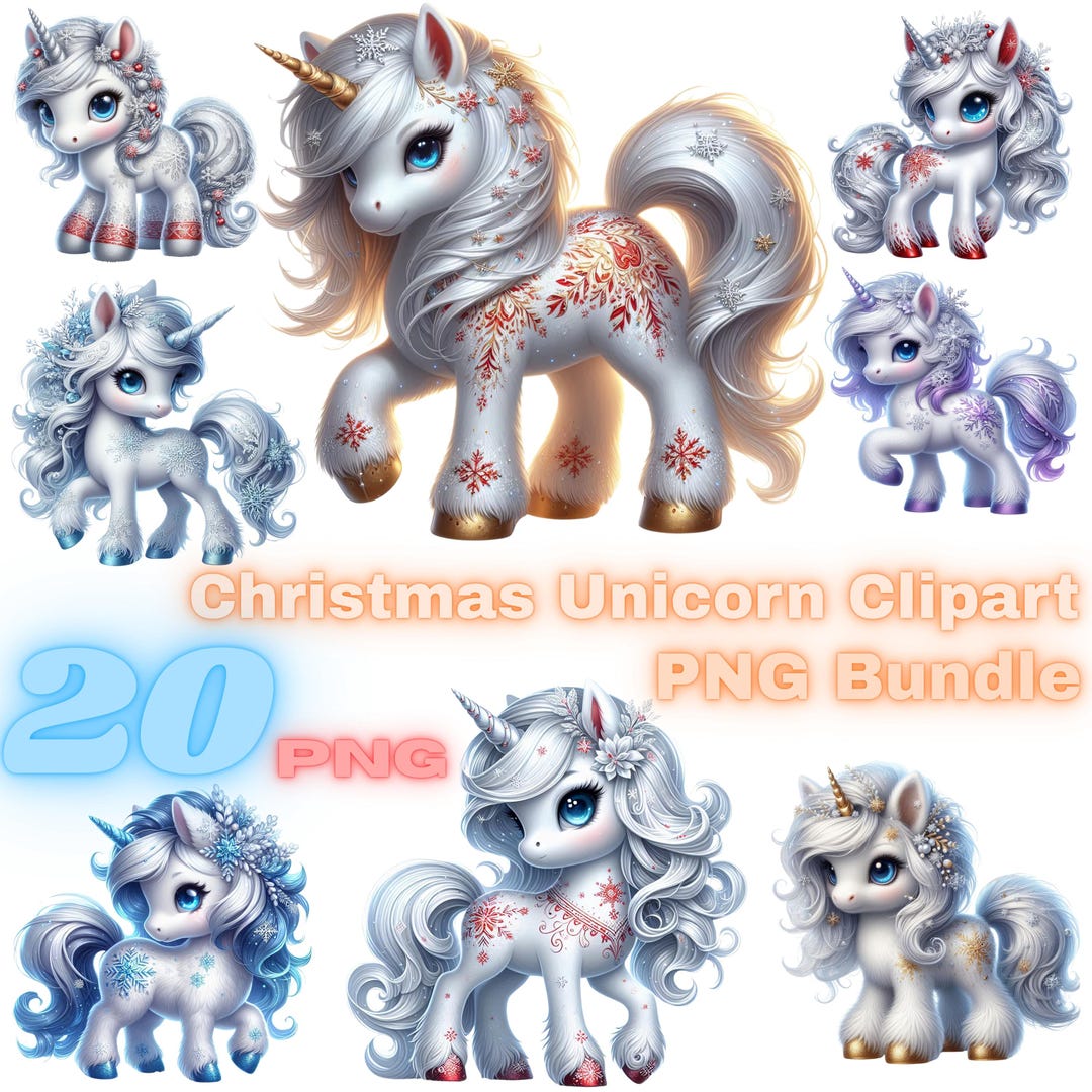 Christmas Unicorn Clipart Bundle: Winter Holiday Pngs (digital Download ...