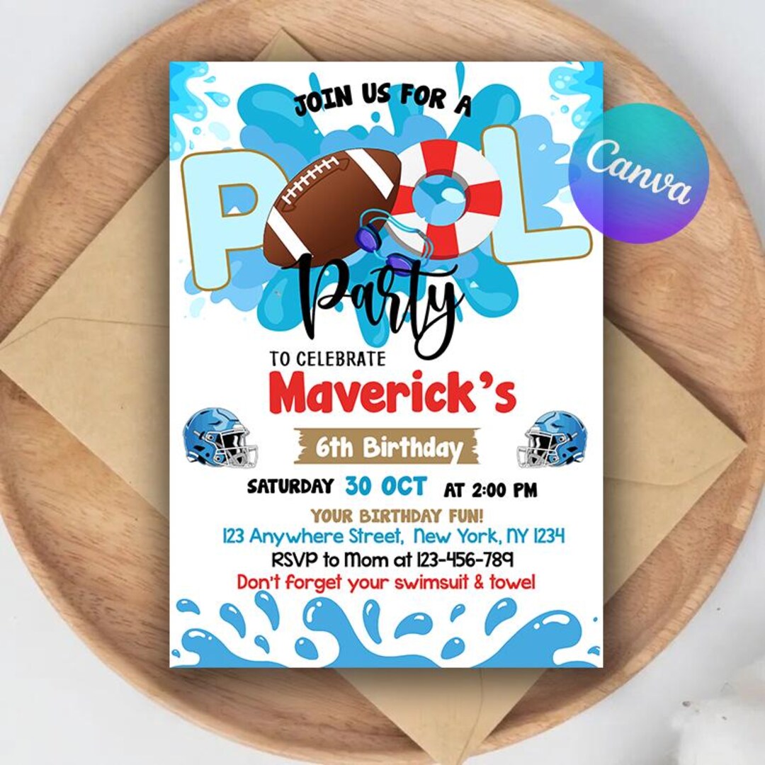 Football Pool Party Invitation: Splash Theme (editable Canva) - Etsy