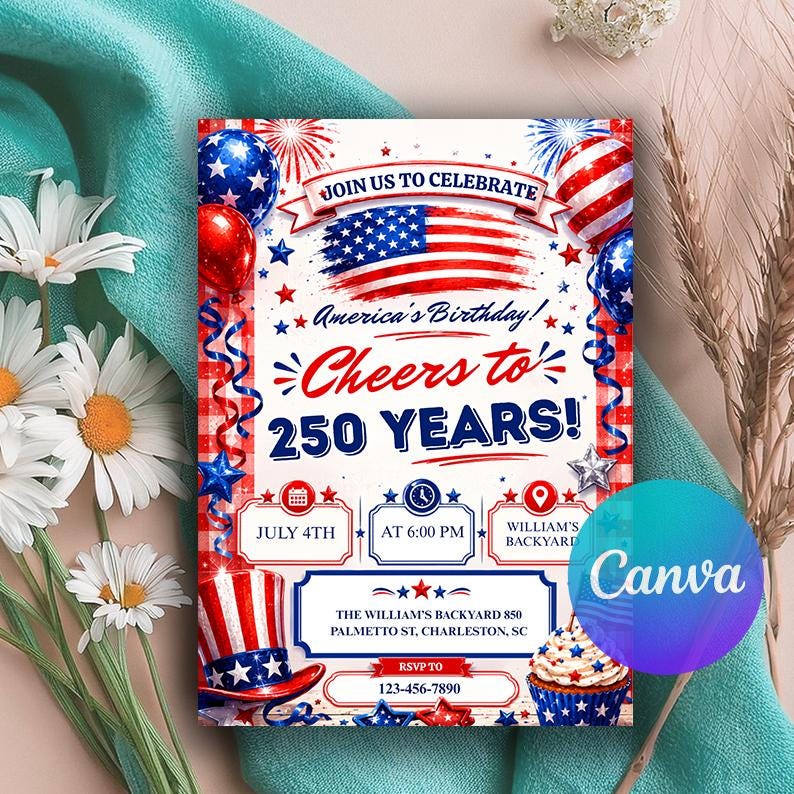 4th of July Invitation Template, USA Independence Day Invitation ...