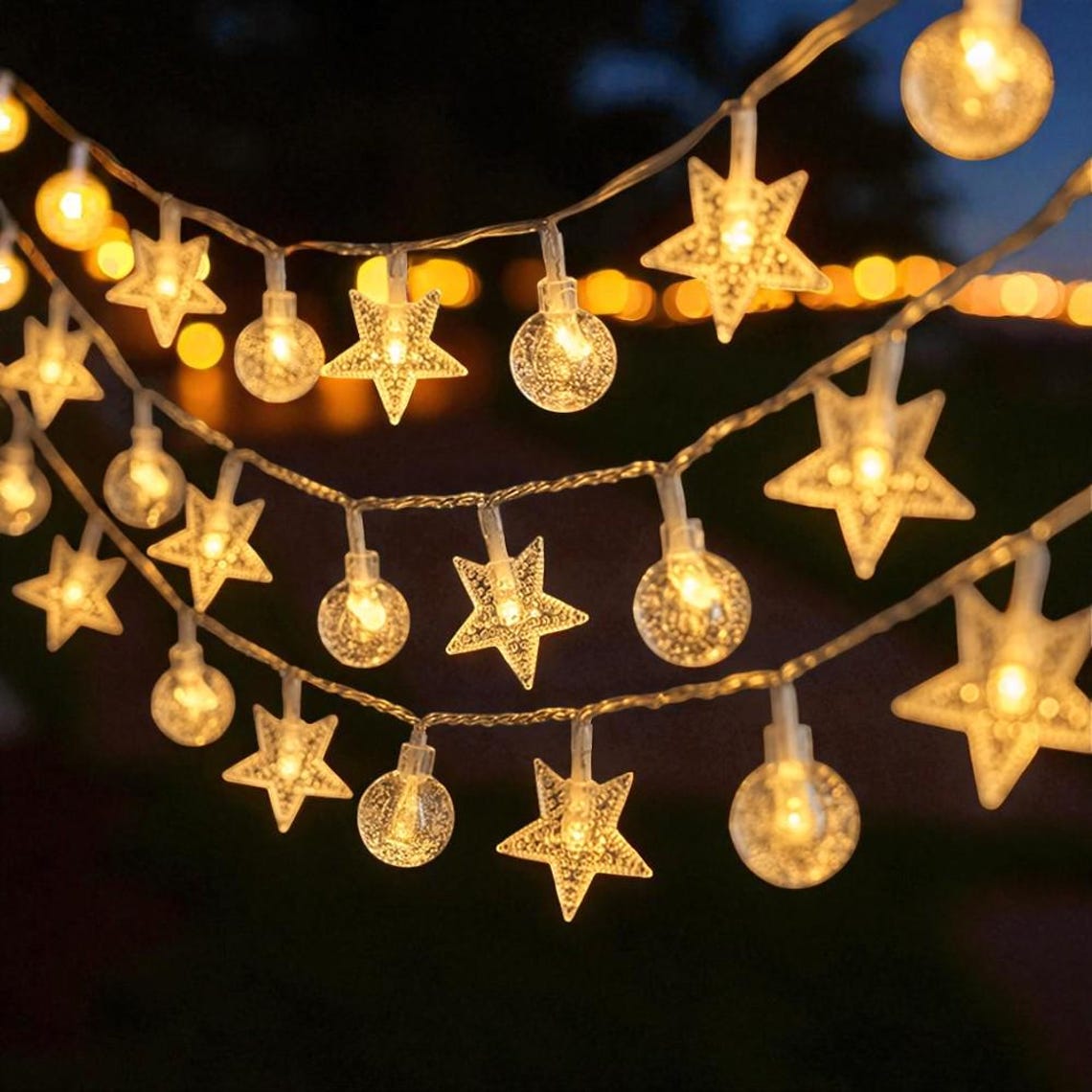 Warm White Fairy Lights (6 M) – Battery Star & Ball String Lights for ...