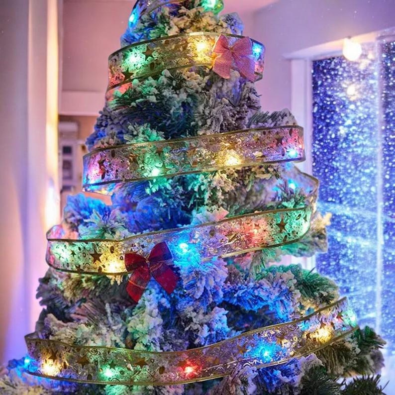 Christmas Ribbon Lights Battery Operated | Gold LED Fairy String Light ...