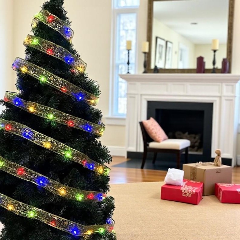 Christmas Ribbon Lights Battery Operated | Gold LED Fairy String Light ...