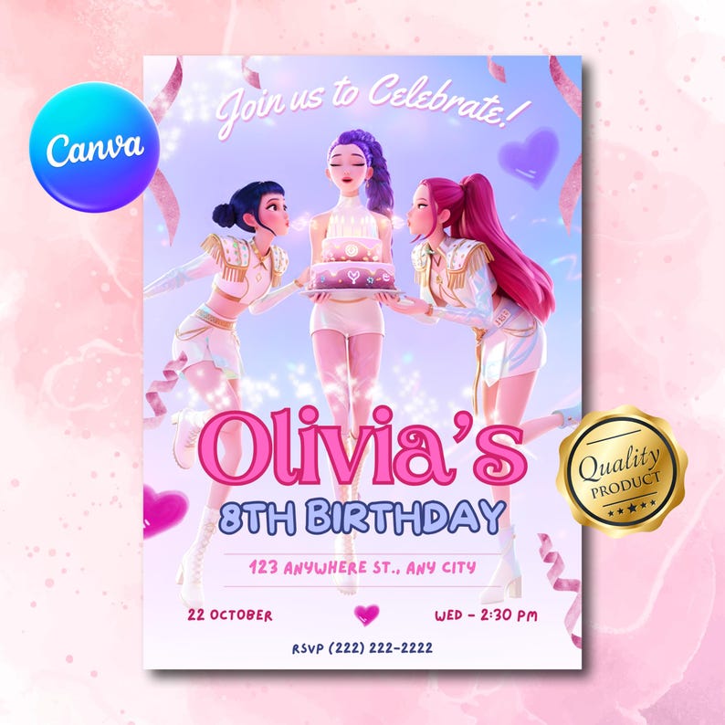 Kpop Birthday Invitation Template: Editable Party Invite (5x7 + Mobile ...