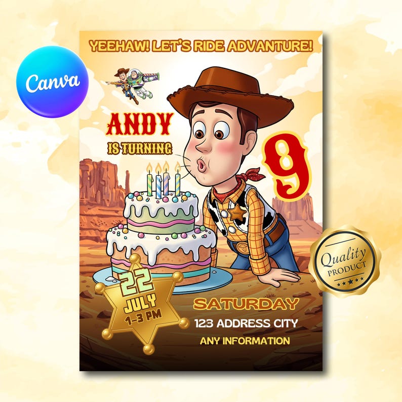 Toy Story Birthday Invitation Template, Cowboy Party Invite (canva ...