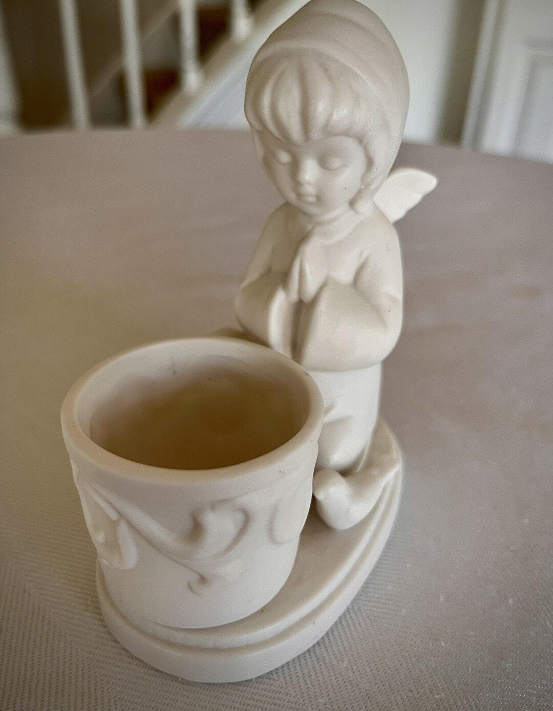 Praying Kneeling Angel Tea Light Candleholder White Bisque St. Mary’s ...