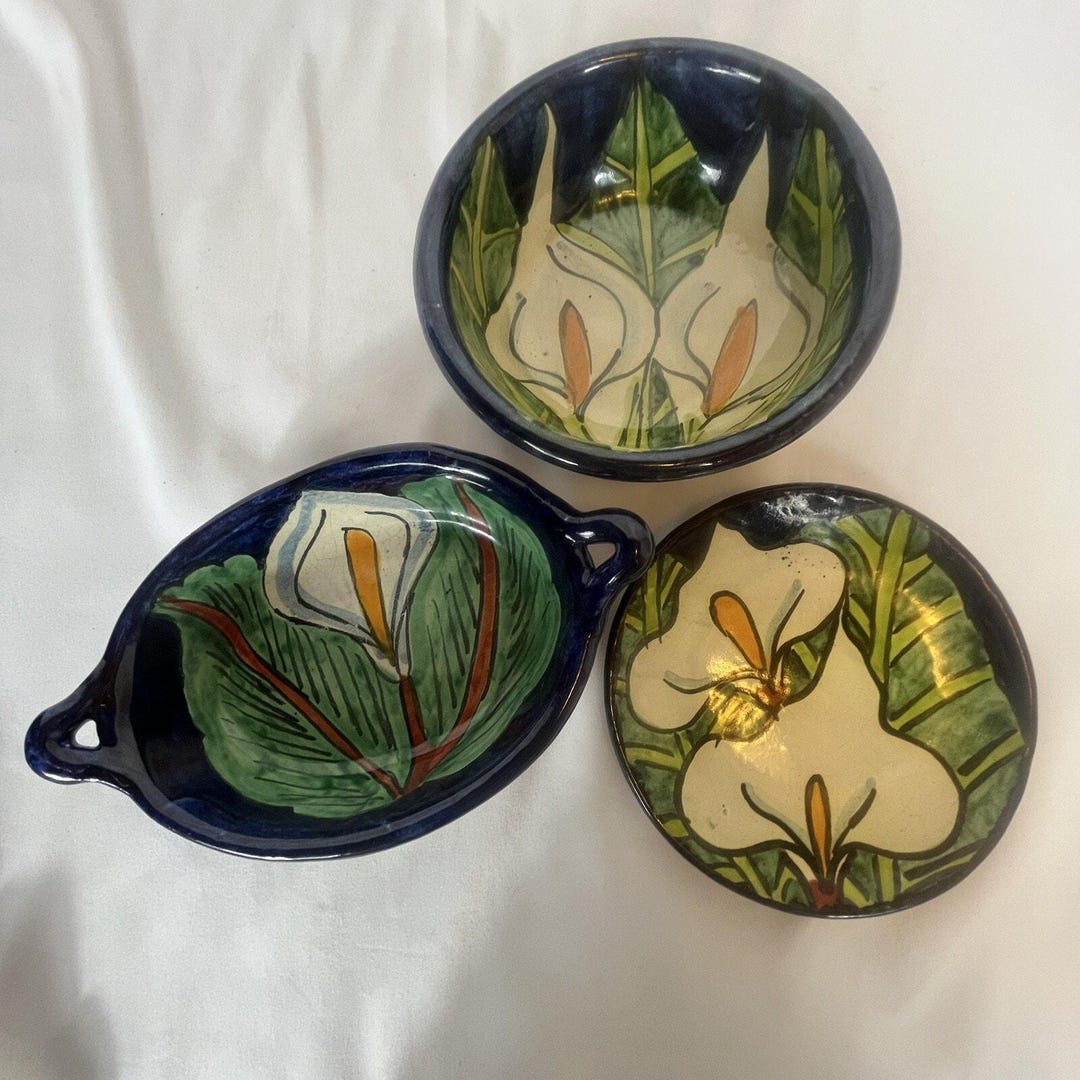T Ruth Talavera Mexican Pottery Set Bowls Plate Lily Floral Artist ...