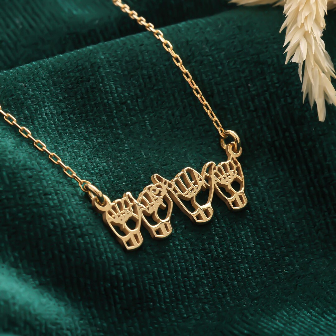 14K Gold ASL Name Necklace | Handgesture Necklace | Deaf Person Gift ...
