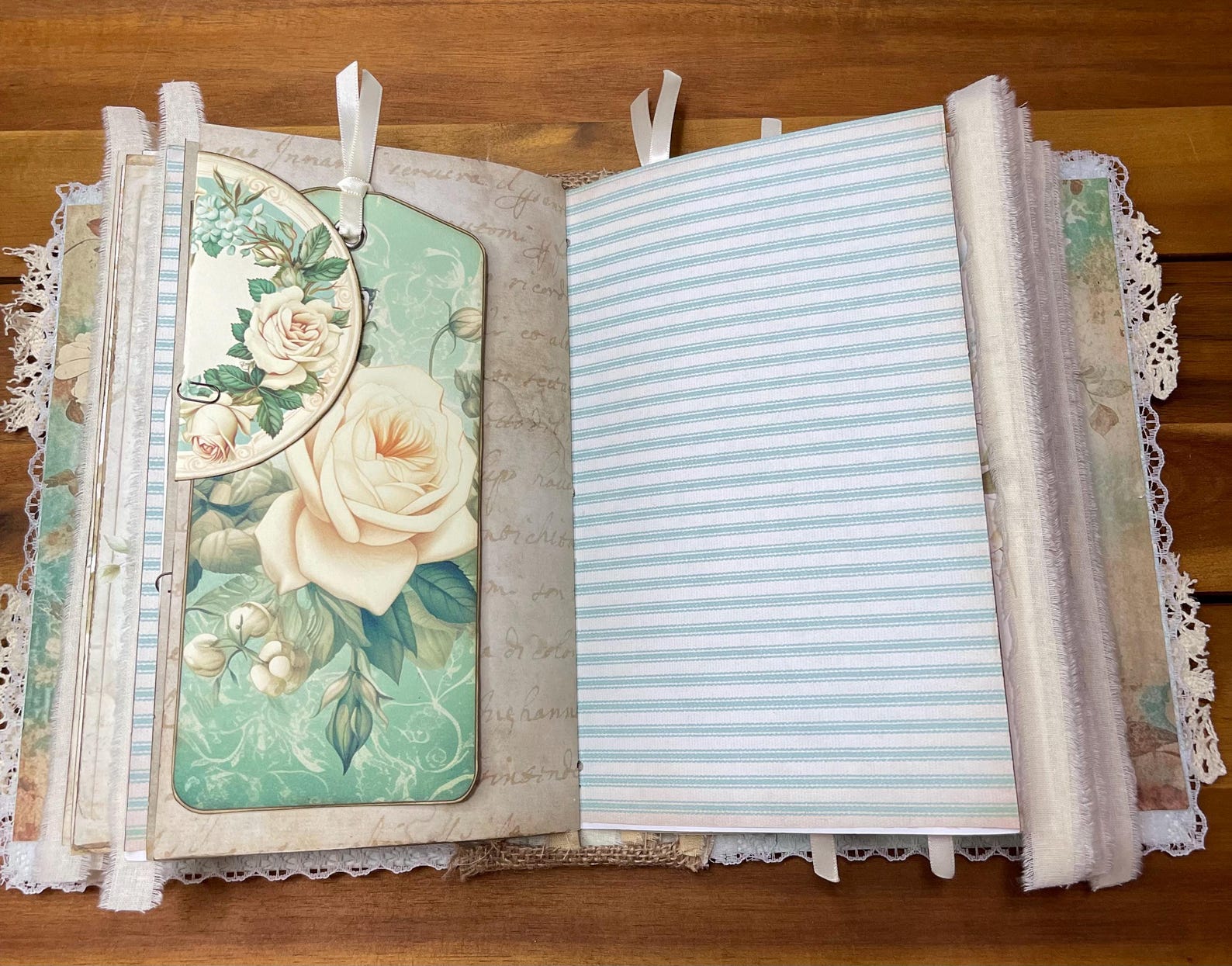 Handmade Ribbon Laced Writing Journal: Floral Ephemera, Vintage Style ...