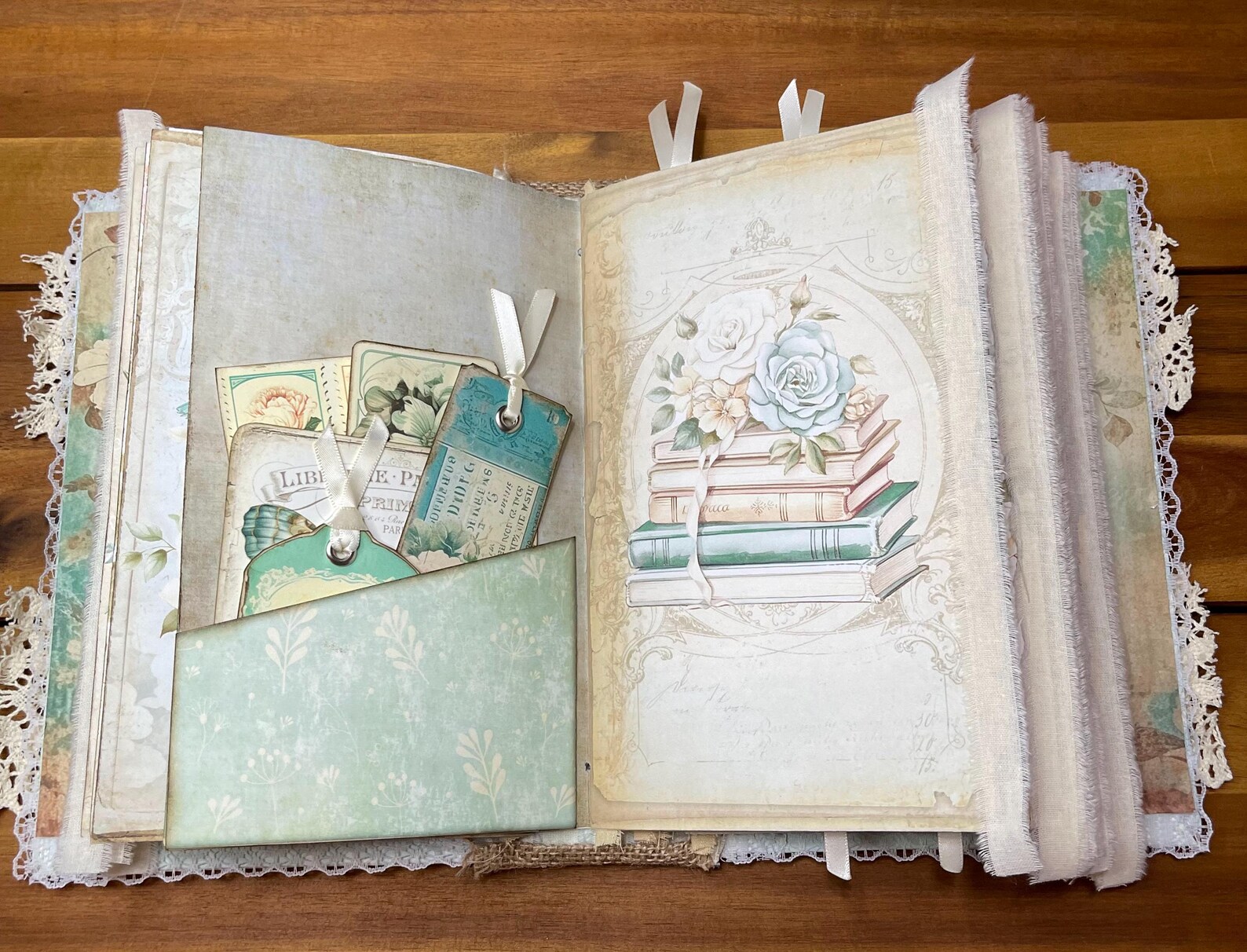 Handmade Ribbon Laced Writing Journal: Floral Ephemera, Vintage Style ...