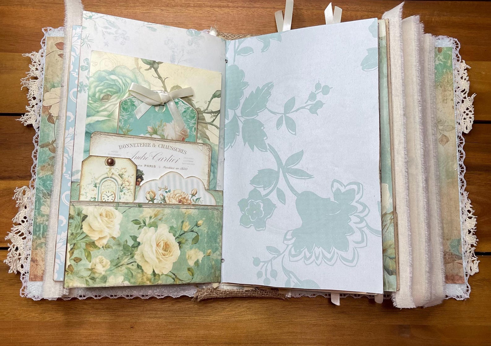 Handmade Ribbon Laced Writing Journal: Floral Ephemera, Vintage Style ...