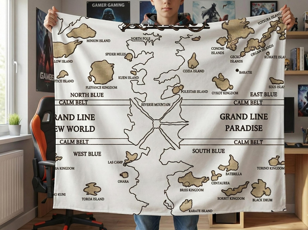 One Piece Map Tapestry, Anime World Map Wall Hanging, Grand Line New ...