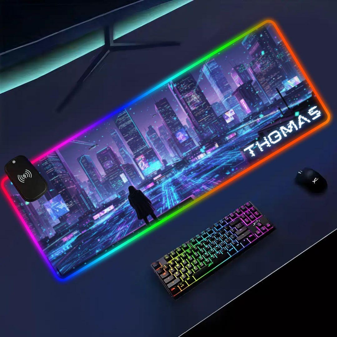Personalized RGB Gaming Mouse Pad • Wireless Charging LED Cyberpunk ...