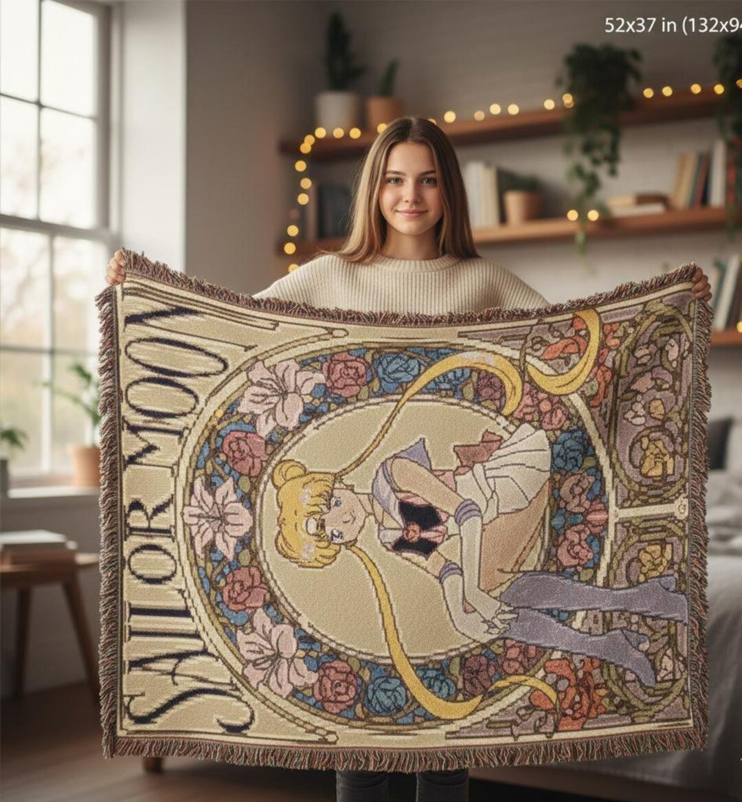 Anime Girl Woven Blanket Art Nouveau Anime Throw, Usagi Tsukino Pretty ...
