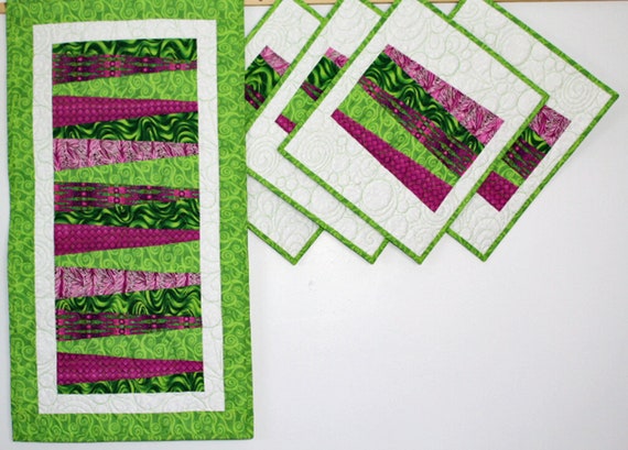Table Runner Place Mat Set Modern Lime Green Small Space | Etsy