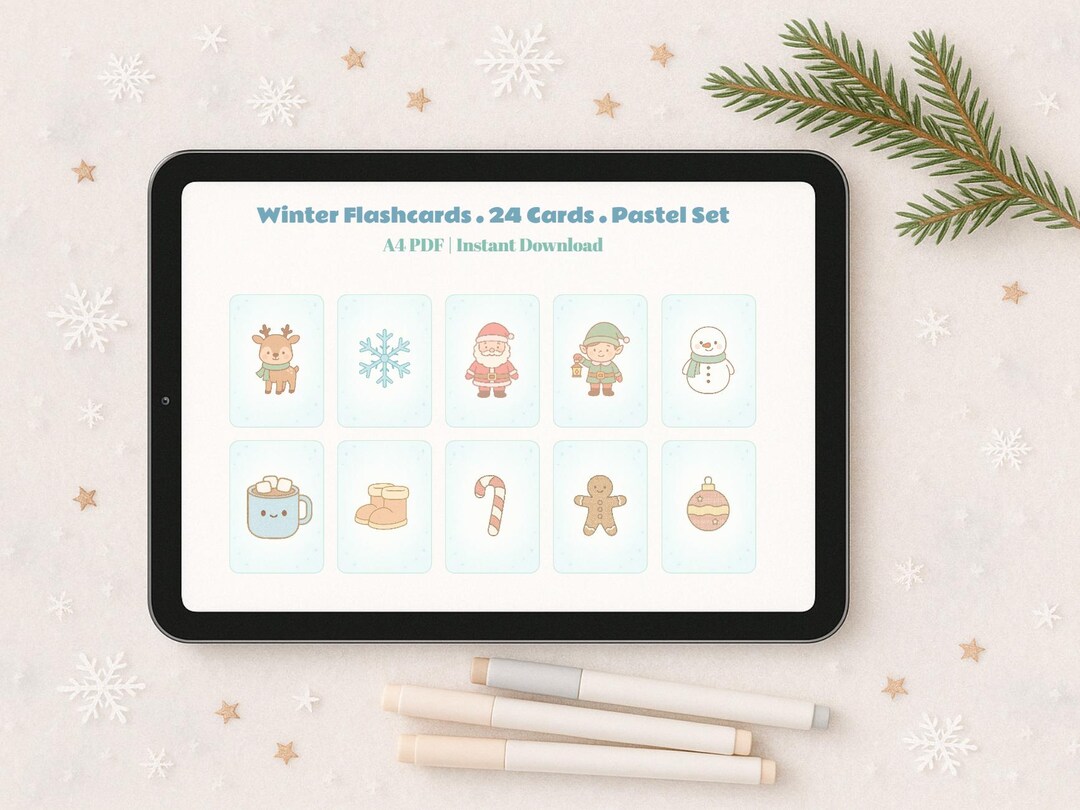 Winter Flashcards for Kids • Pastel Christmas Vocabulary Cards • PDF ...