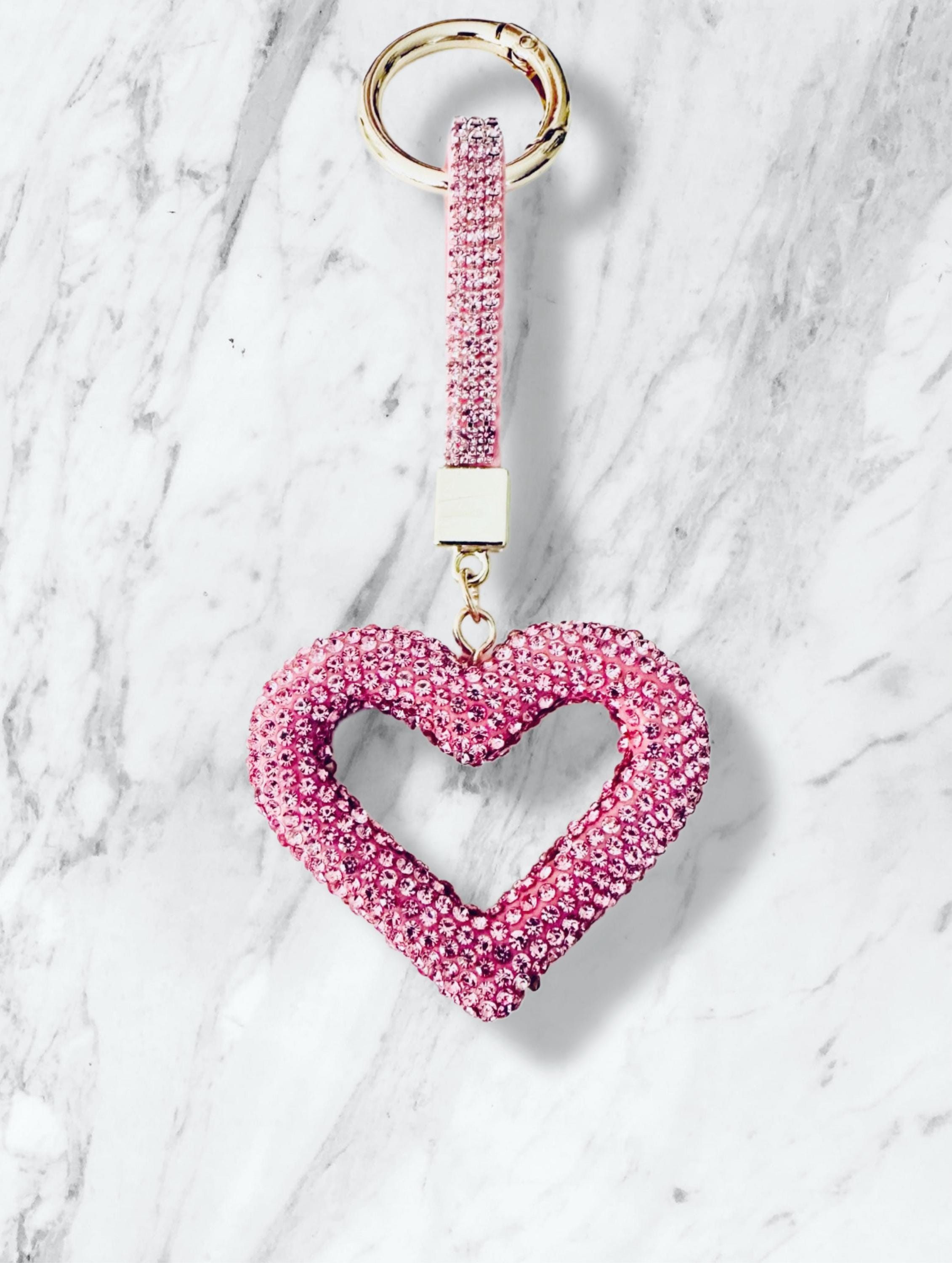 Sparkling Rhinestone Heart Keychain, Key Ring, Bling Bag Charm - Etsy