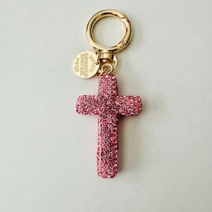 Pink Rhinestone Cross Keychain, Bling Bag Charm - Etsy