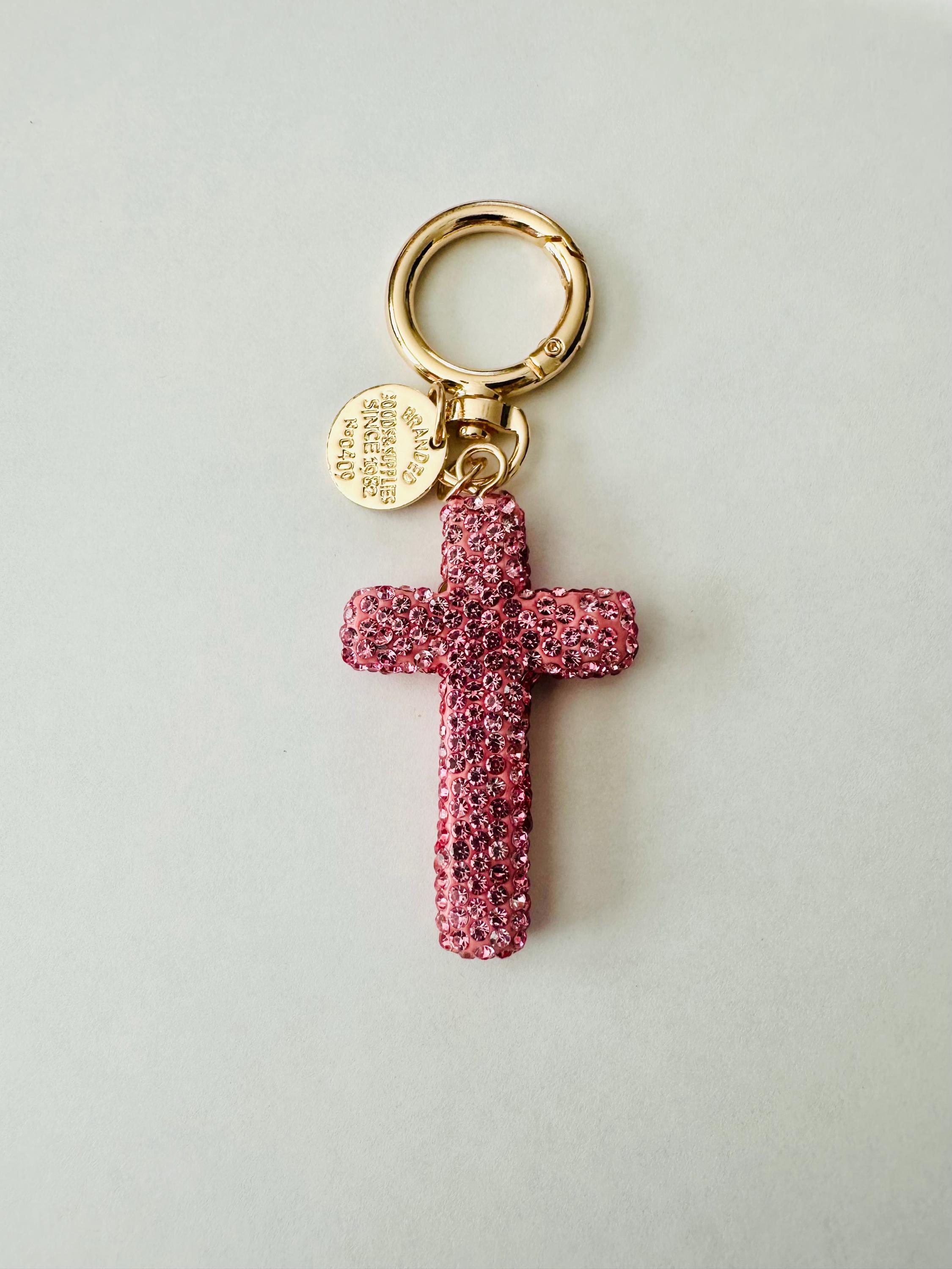 Pink Rhinestone Cross Keychain, Bling Bag Charm - Etsy