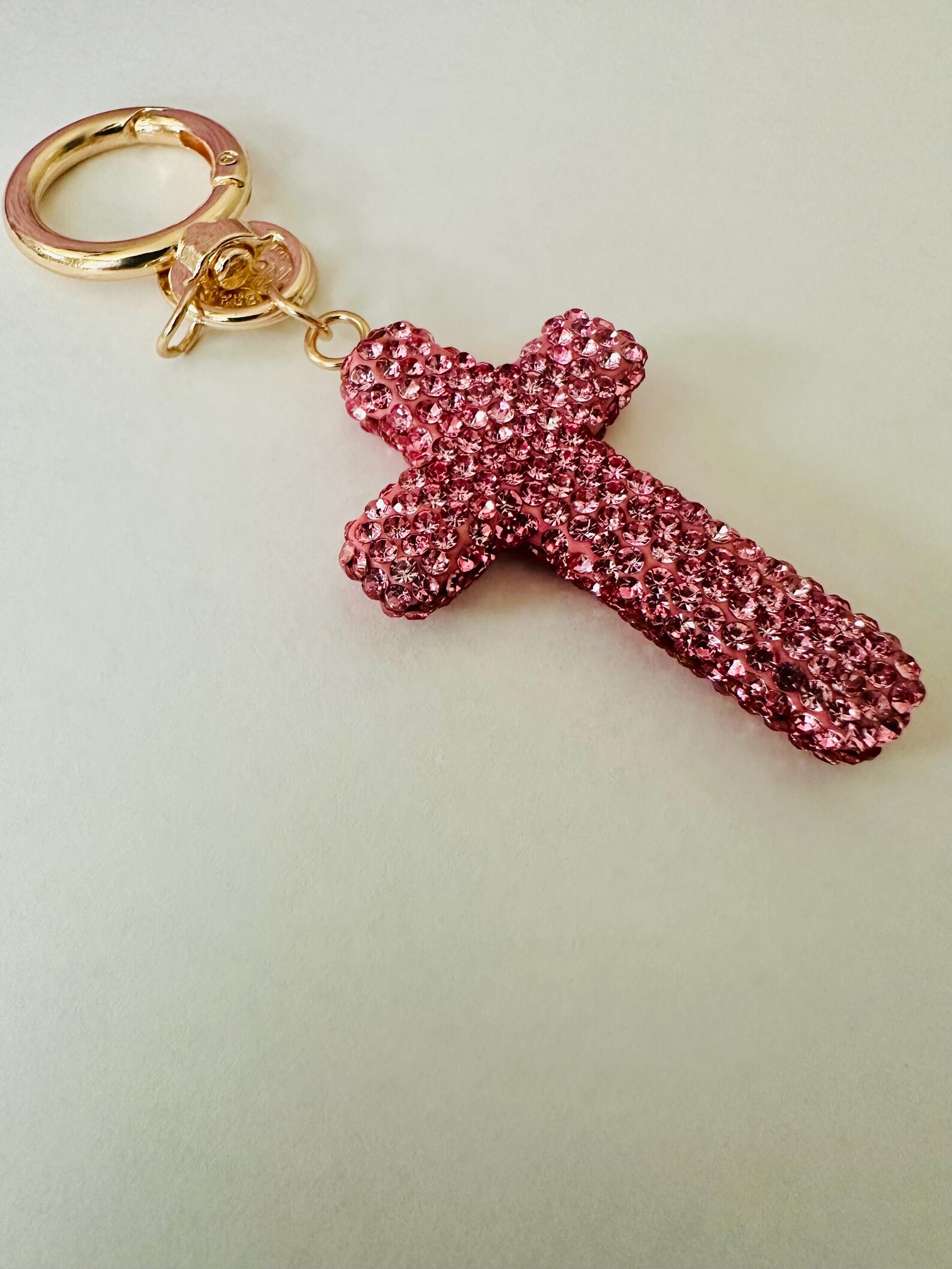 Pink Rhinestone Cross Keychain, Bling Bag Charm - Etsy