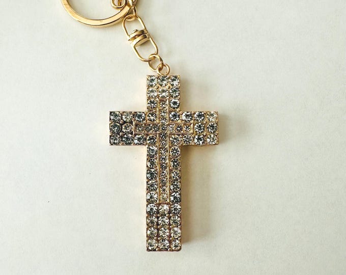 Rhinestone Cross Keychain, Bling Bag Charm - Etsy