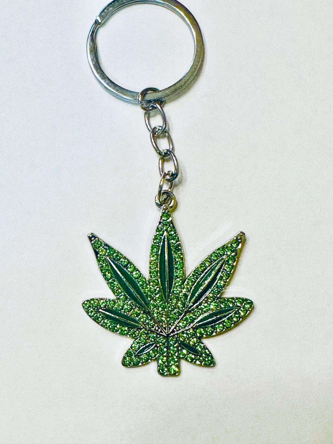 Rhinestone Pot Leaf Keychain - Etsy