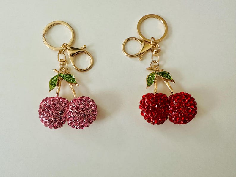 Sparkling Rhinestone Cherry Keychain, Bling Purse Charm - Etsy