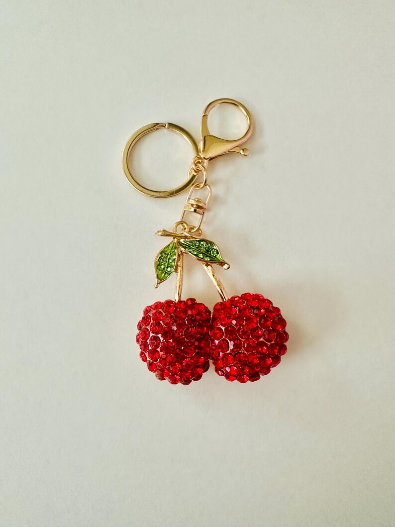 Sparkling Rhinestone Cherry Keychain, Bling Purse Charm - Etsy