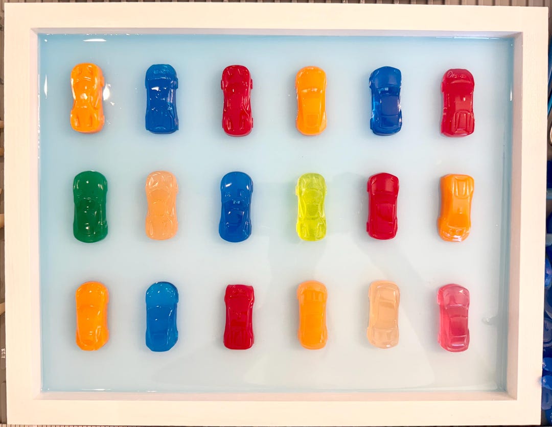 Resin Cars 3D Art for Kid's Room or Playroom: Glossy Multi-colored Cars ...