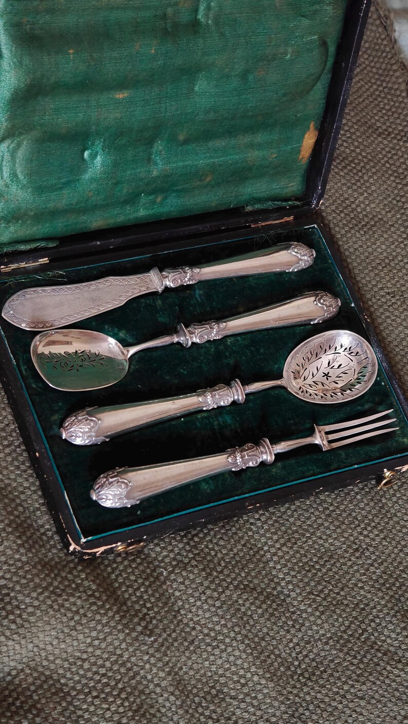 Victorian Silver Serving Set: Ornate French Silverware in Original Case ...