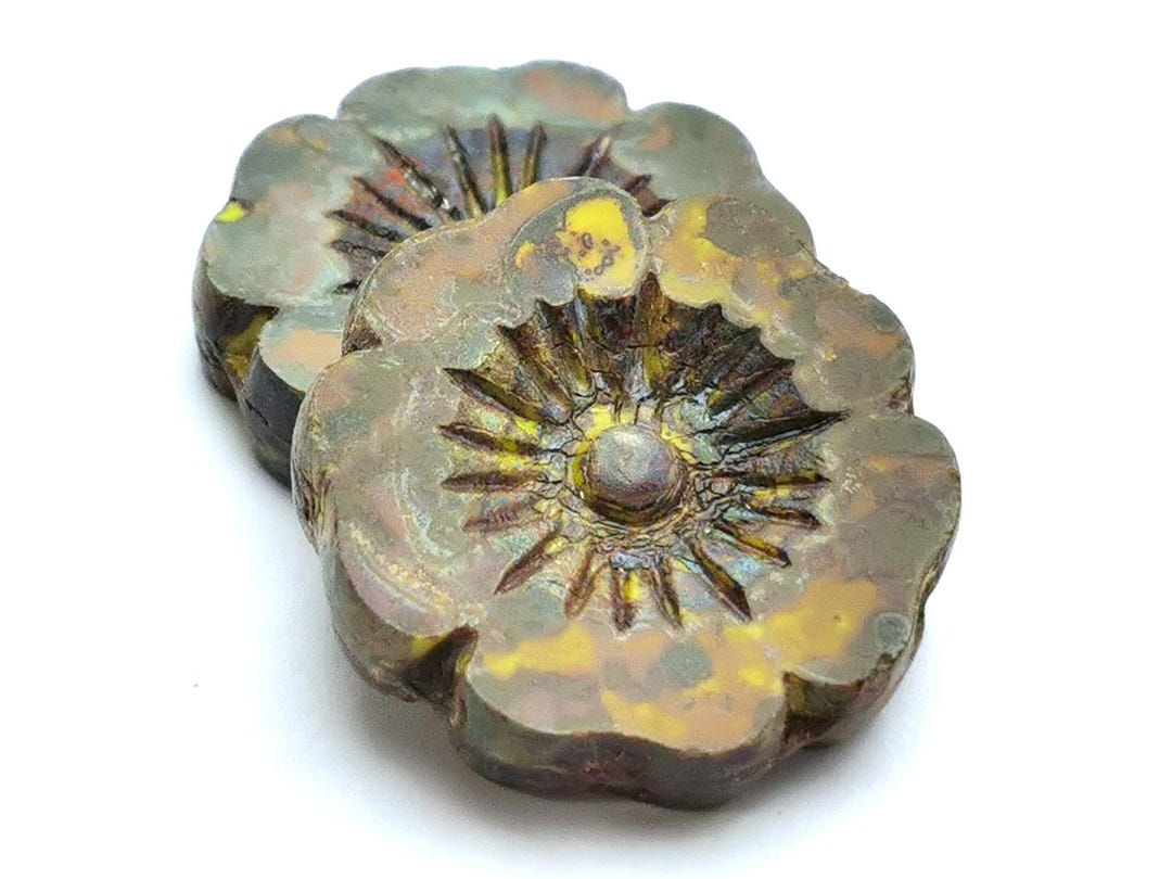 1 Hawaii Flower Bead 22 Mm, Khaki Spotted (yellow Opaque With Picasso ...
