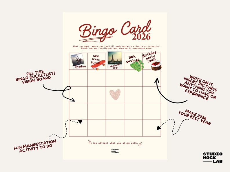 2026 Vision Board: Manifestation Planner , Bingo Card, Action Board ...