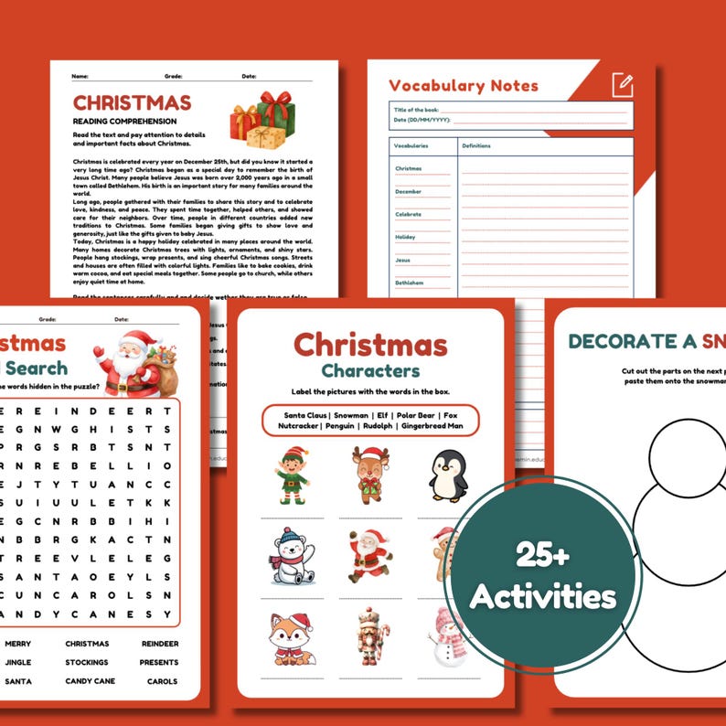 Christmas Worksheet Pack for Kids | Kindergarten & Elementary Holiday ...
