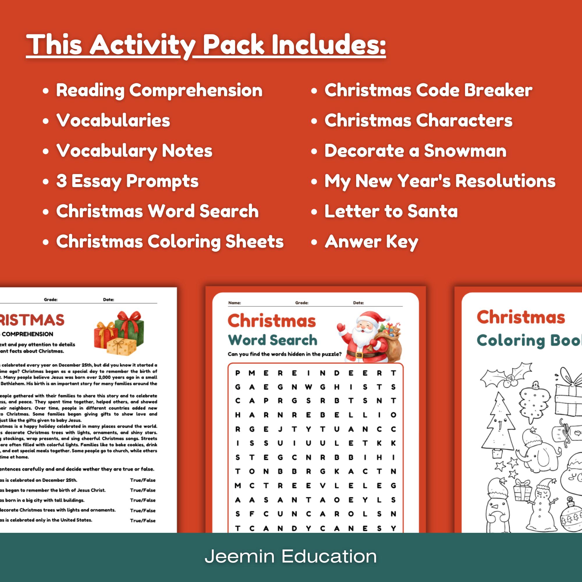 Christmas Worksheet Pack for Kids | Kindergarten & Elementary Holiday ...