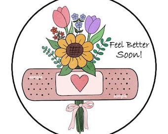 30 Feel Better Soon Stickers, Envelope Seals, Labels, Tags, Stamps, 1.5 ...