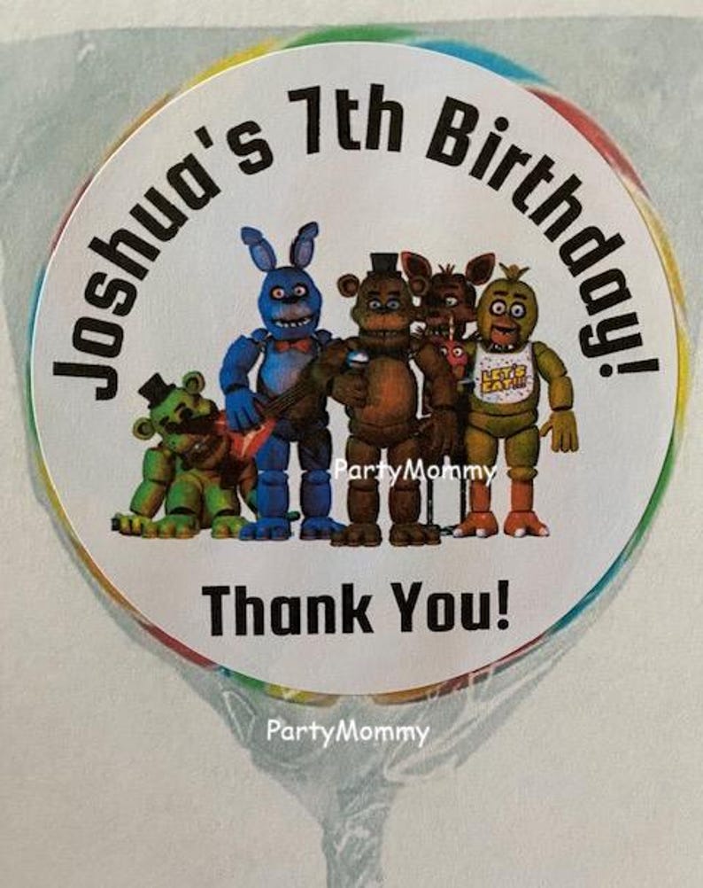 12 Custom Personalized FNAF Birthday Party Stickers, Favors, Tags, 2.5 ...