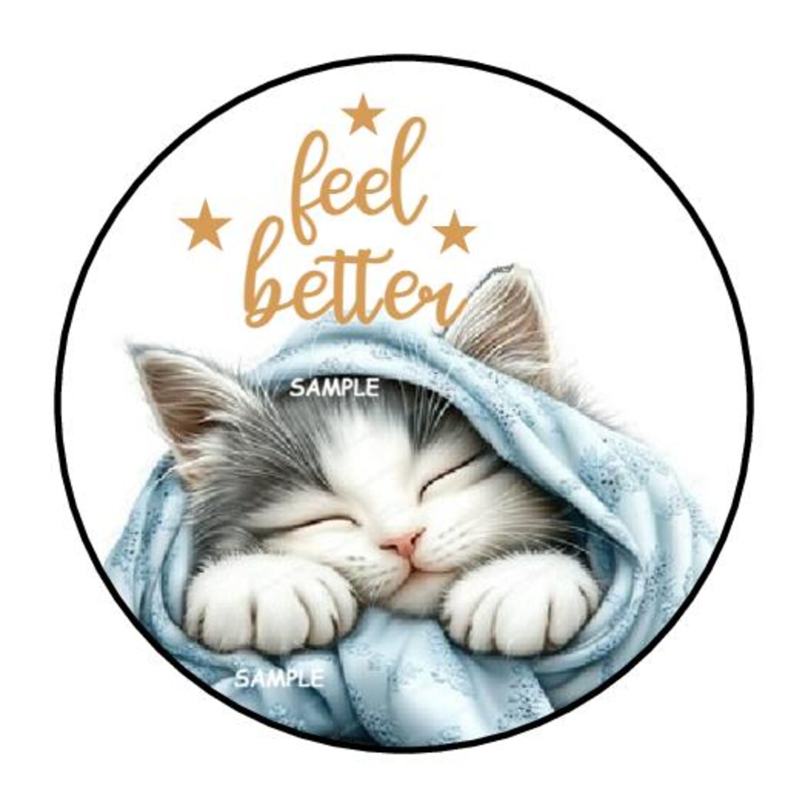 30 Feel Better Kitten Stickers, Favors, Tags, Labels, Envelope Seals ...