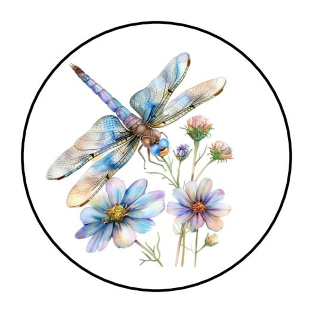 30 Dragonfly & Flowers Stickers, Favors, Tags, Labels, Envelope Seals ...