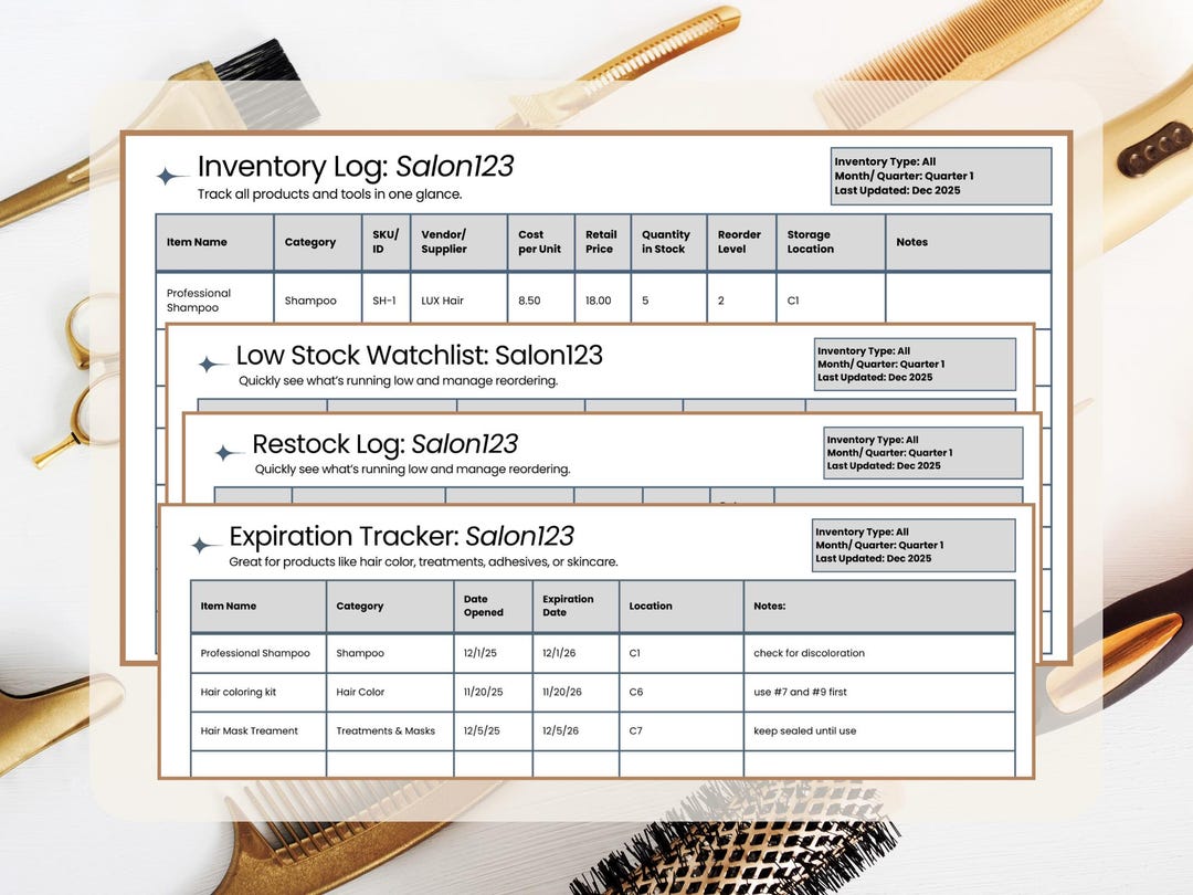 Hair Salon Inventory Sheet: Salon Supplies, Restock Log & Expiration ...