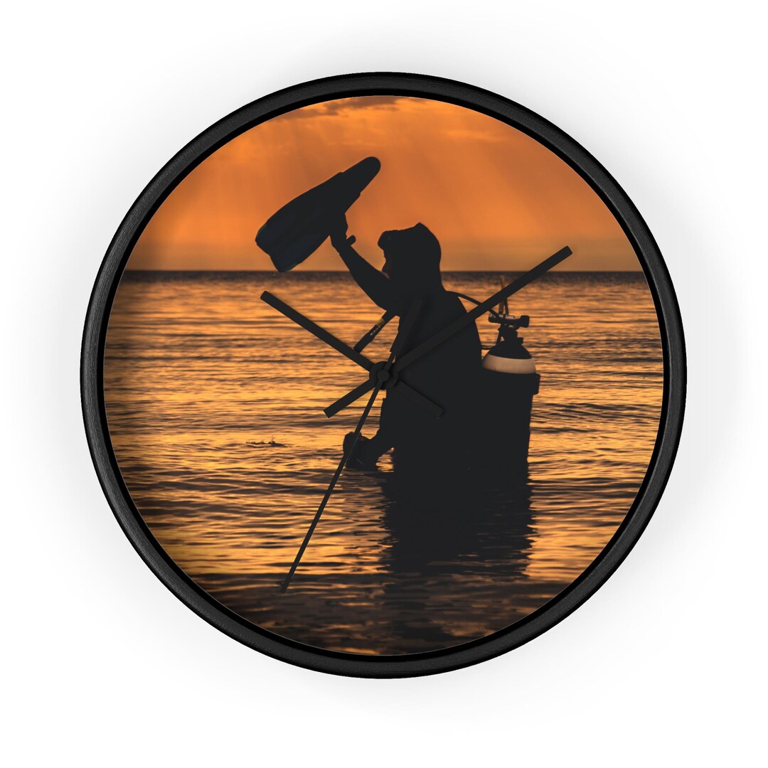 Scuba Diver Sunset | Diving Themed Dive Gear | Wall Clock | by Holy ...