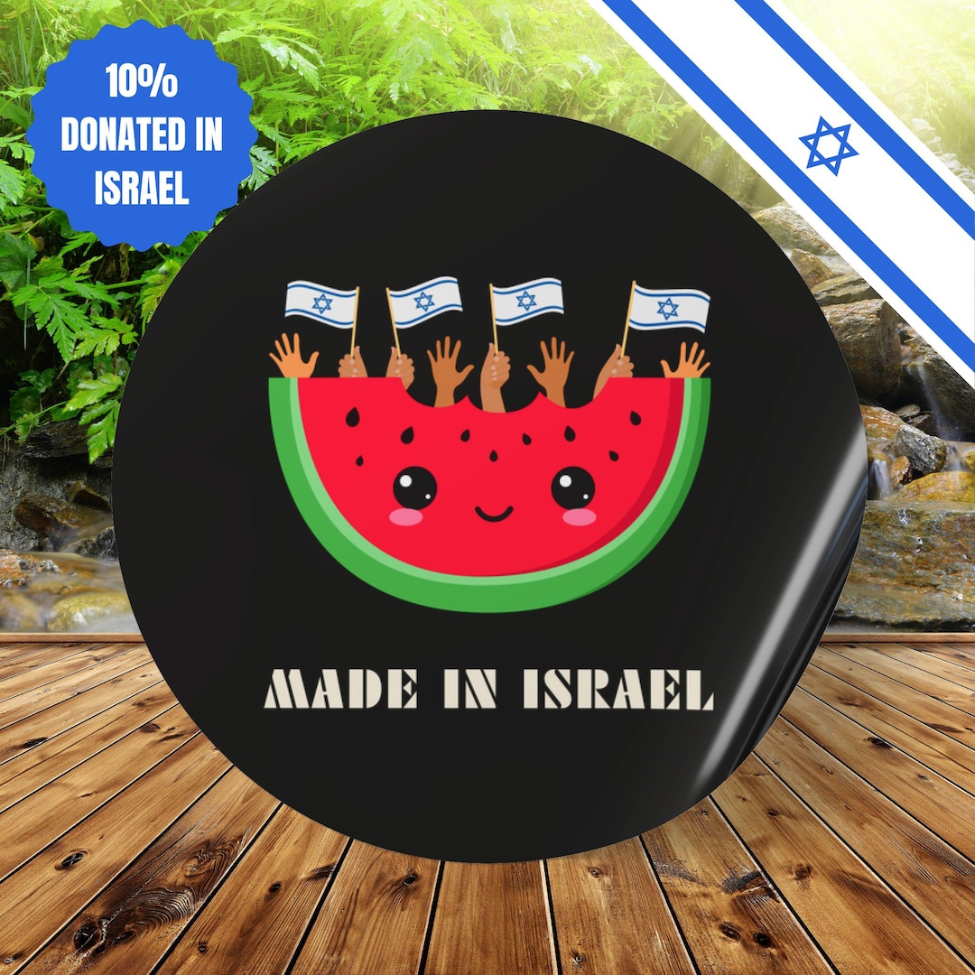 Made in Israel Watermelon - Round Sticker Label Rolls - Black - (50pcs ...