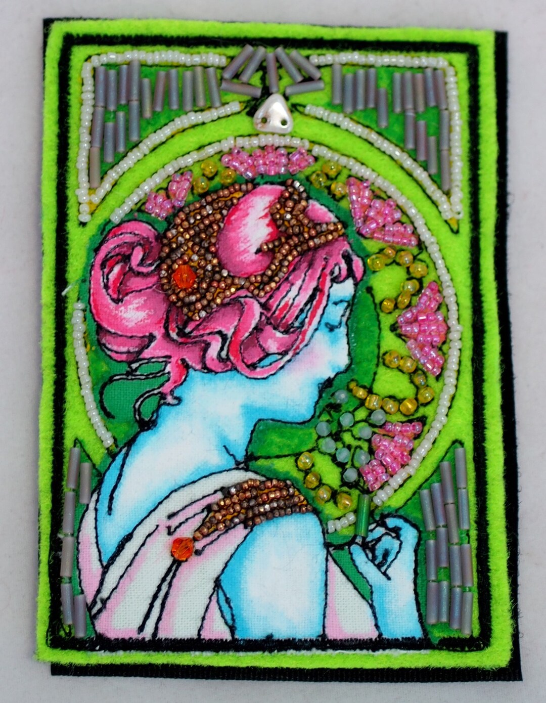 Alphonse Mucha Beaded Patch Handmade Wool and Velcro Decorated With ...