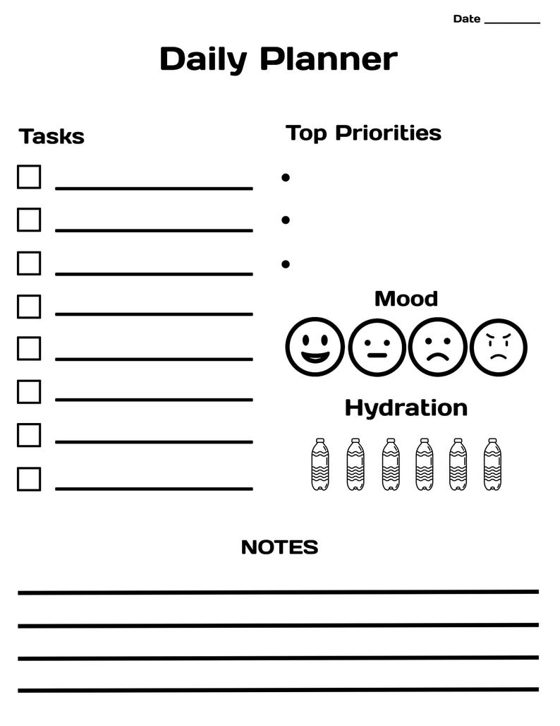 Minimalist Daily Planner Printable | Productivity Sheet With Mood ...