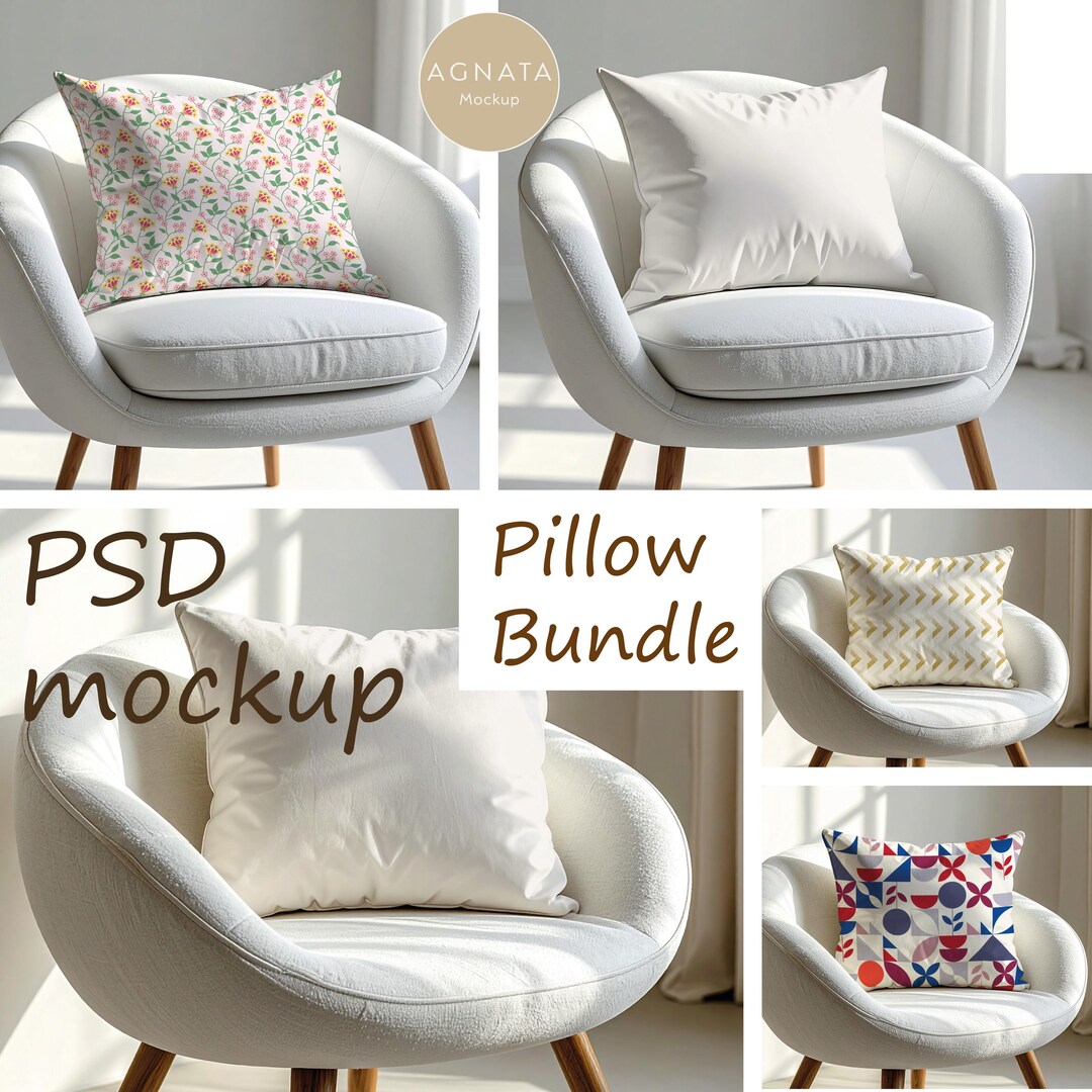 Pillow Bundle, PSD With Smart Object, Pillow Mockup, Pillow on Armchair ...