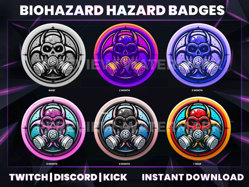 Toxic Skull Gas Mask Badges | Twitch Discord Kick Loyalty (PNG Instant ...