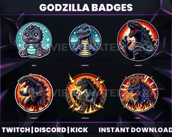 Godzilla Sub Badges – 6 Tier Monster Icons for Twitch, Discord & Kick ...