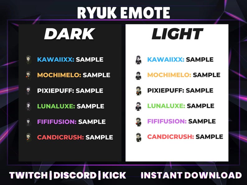 Ryuk Emotes Pack: Dark Anime Chibi Icons for Twitch, Discord, Kick (PNG ...