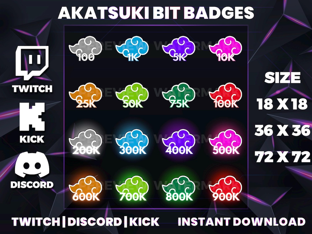 Akatsuki Bit Badges PNG – Twitch Discord Kick Streamer Pack - Etsy