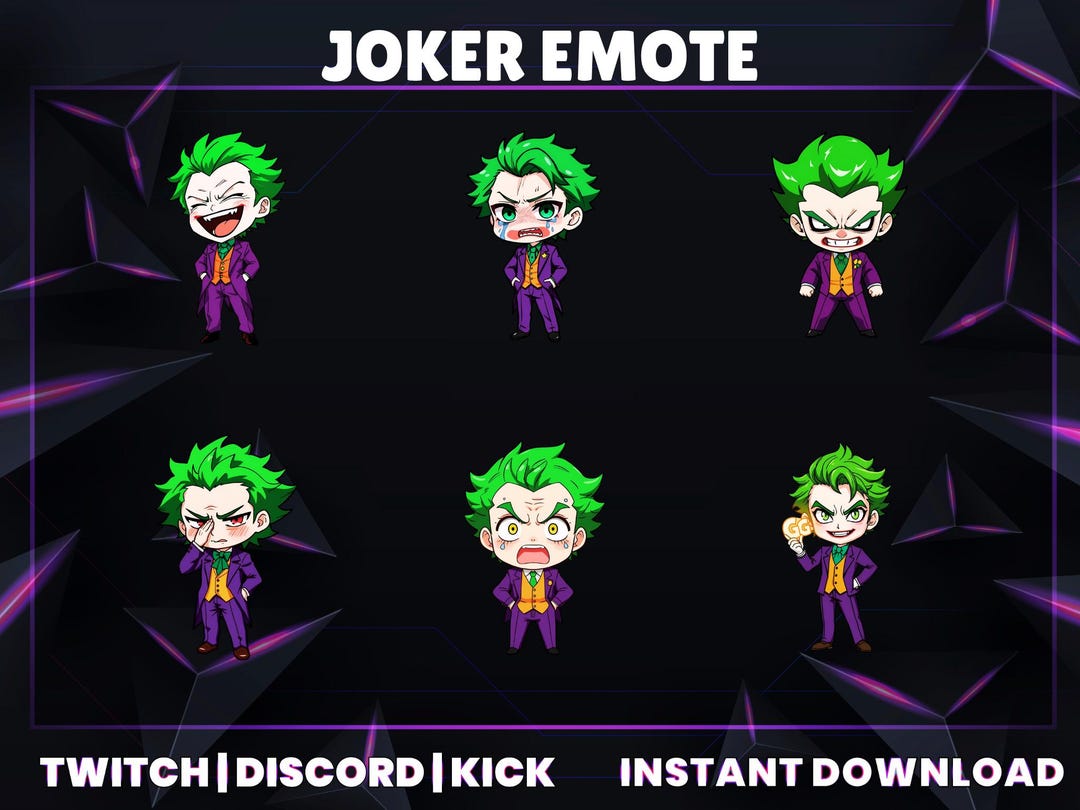 Joker Emote Pack: Cartoon Villain Sub Badges for Twitch, Discord, Kick ...