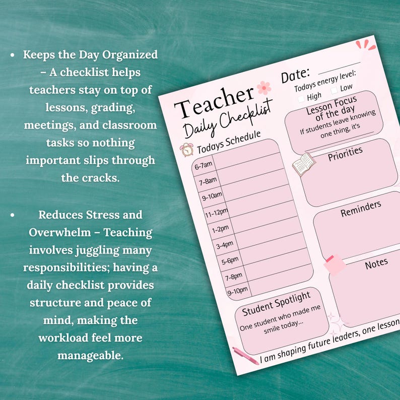 Teacher Daily Checklist Template | Printable Classroom Planner| Lesson ...