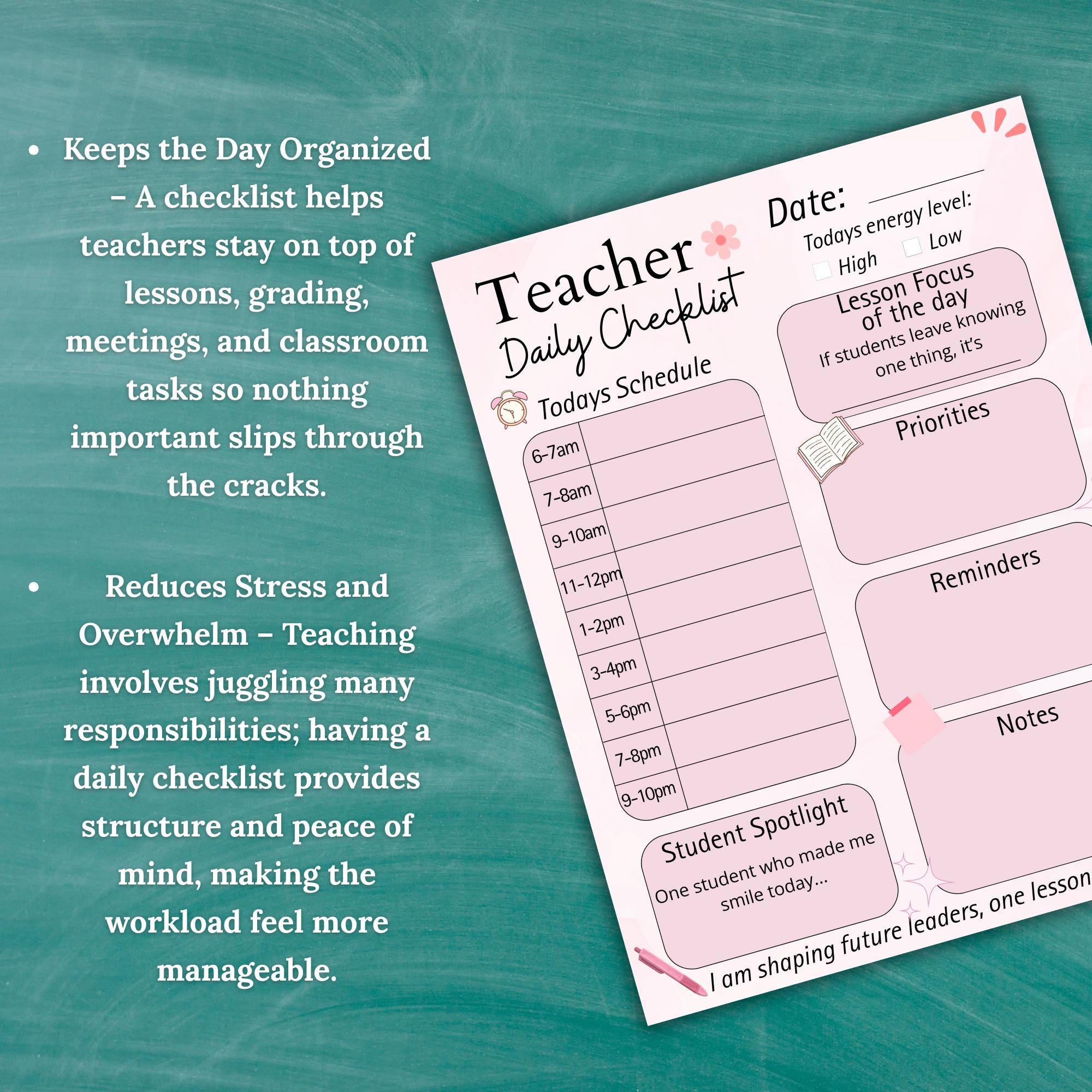 Teacher Daily Checklist Template | Printable Classroom Planner| Lesson ...
